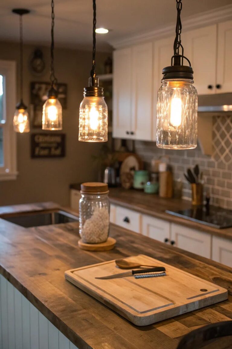 18+ Charming Farmhouse Kitchen Lighting Ideas