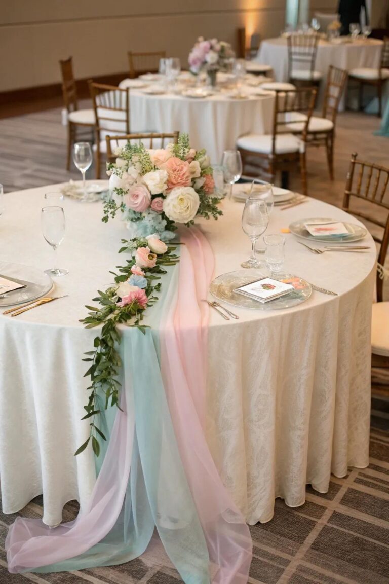 17+ Elegant Wedding Round Table Runner Ideas