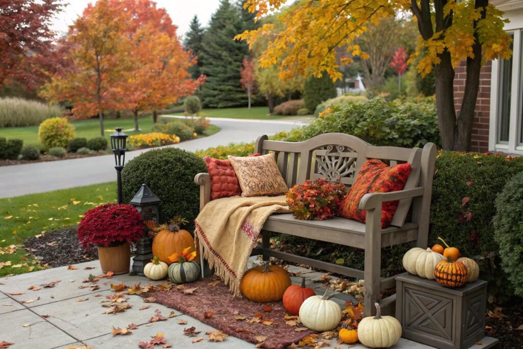 14+ Cozy Fall Bench Decorating Ideas