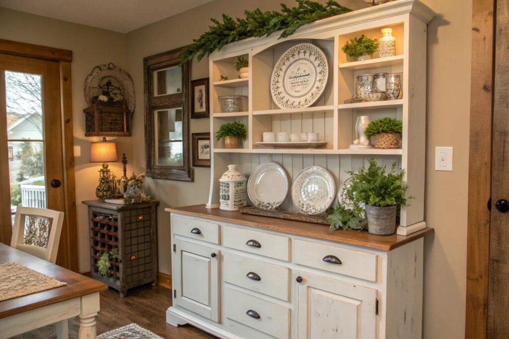19+ Charming Farmhouse Hutch Decor Ideas