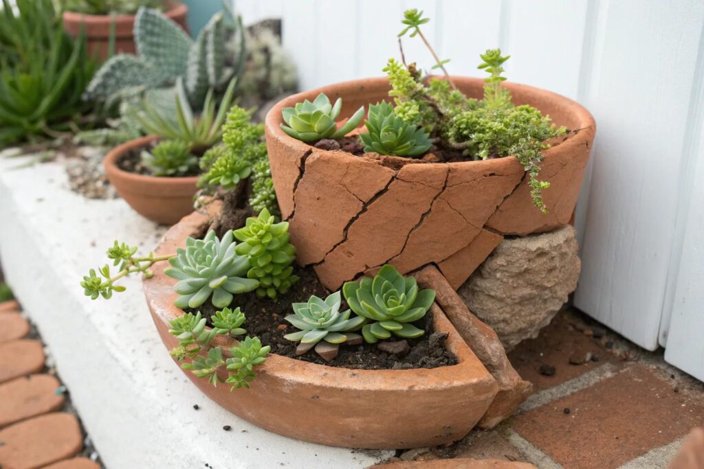 18+ Creative Broken Pots Garden Ideas